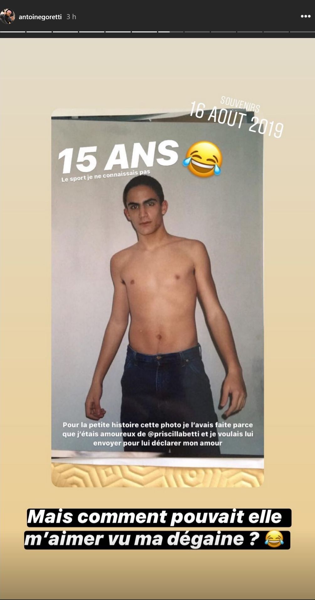 LVDCB5 : Antoine Goretti dévoile une photo de lui à 15 ans