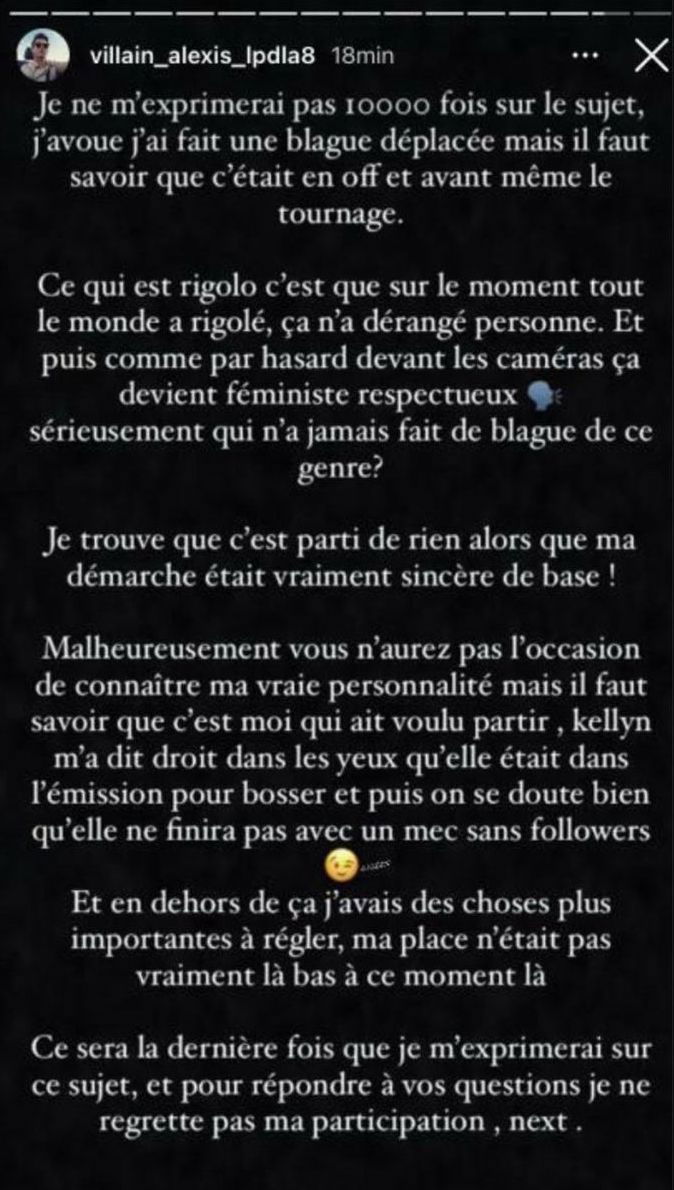 LPDLA8 : Jugé irrespectueux, le prétendant Alexis Villain sort du silence et balance une bombe ...