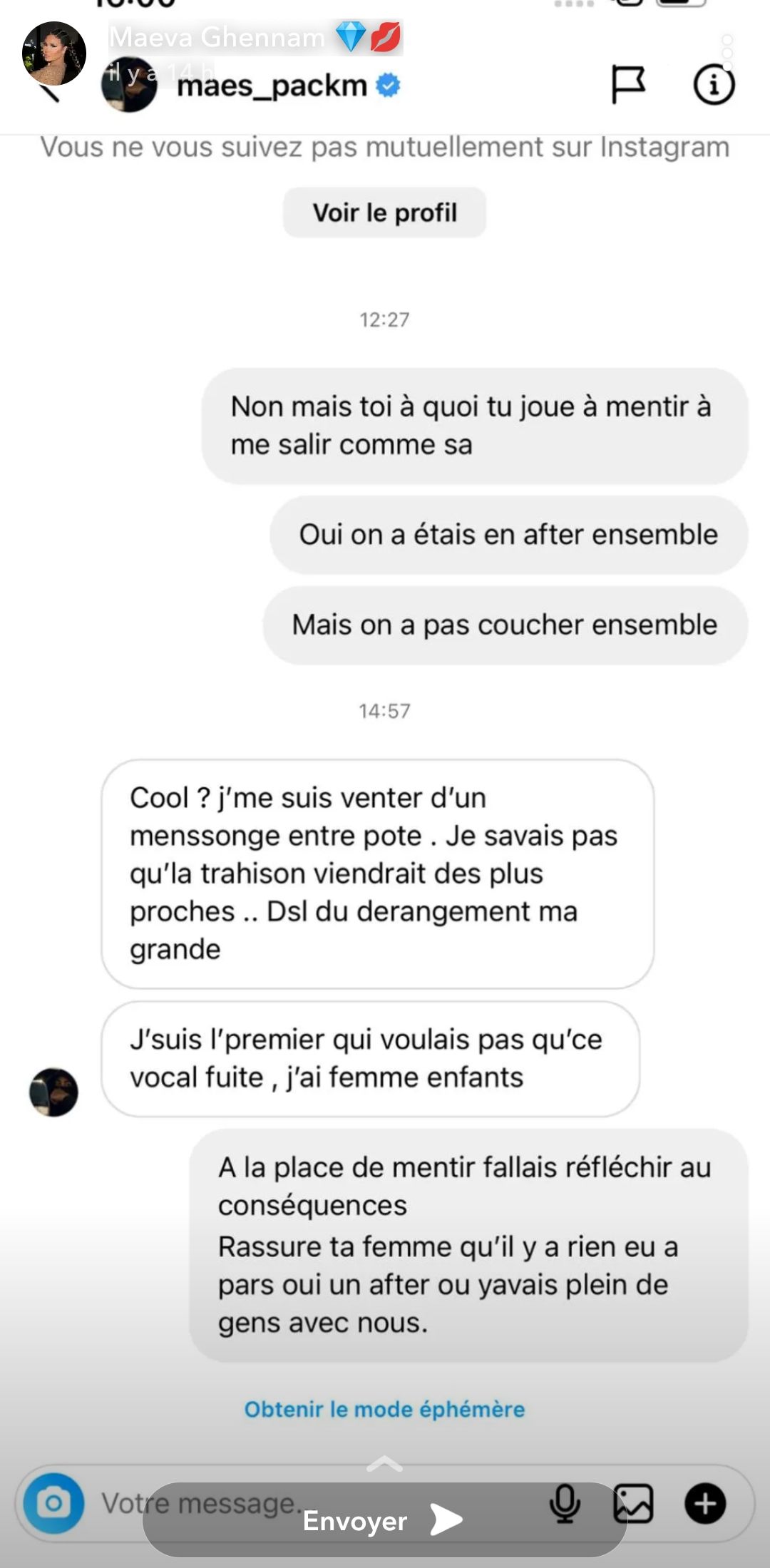 Maeva Ghennam dément avoir couché avec Maes : elle balance leur message ...